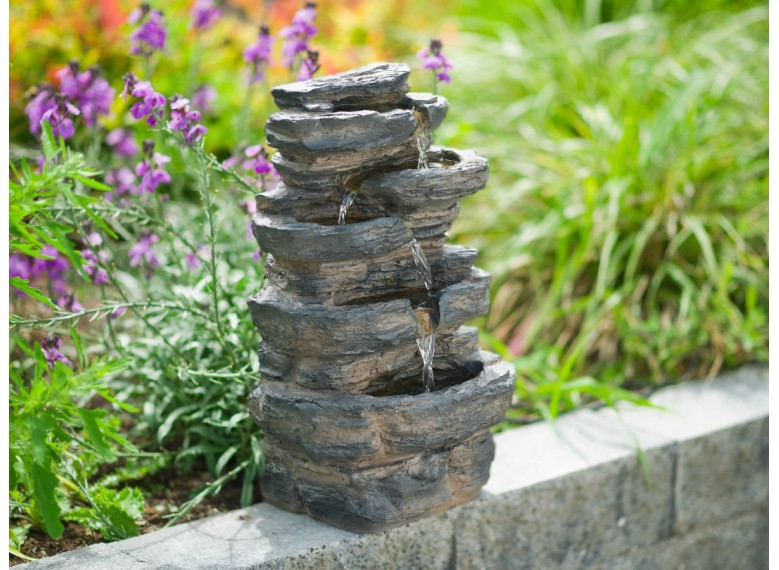 Fontaine de jardin en polyrésine modéle Miras avec cascade et led