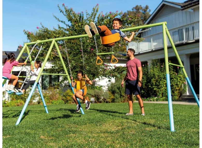 Portique pour enfants 4 agrès balançoires + face à face - Intex