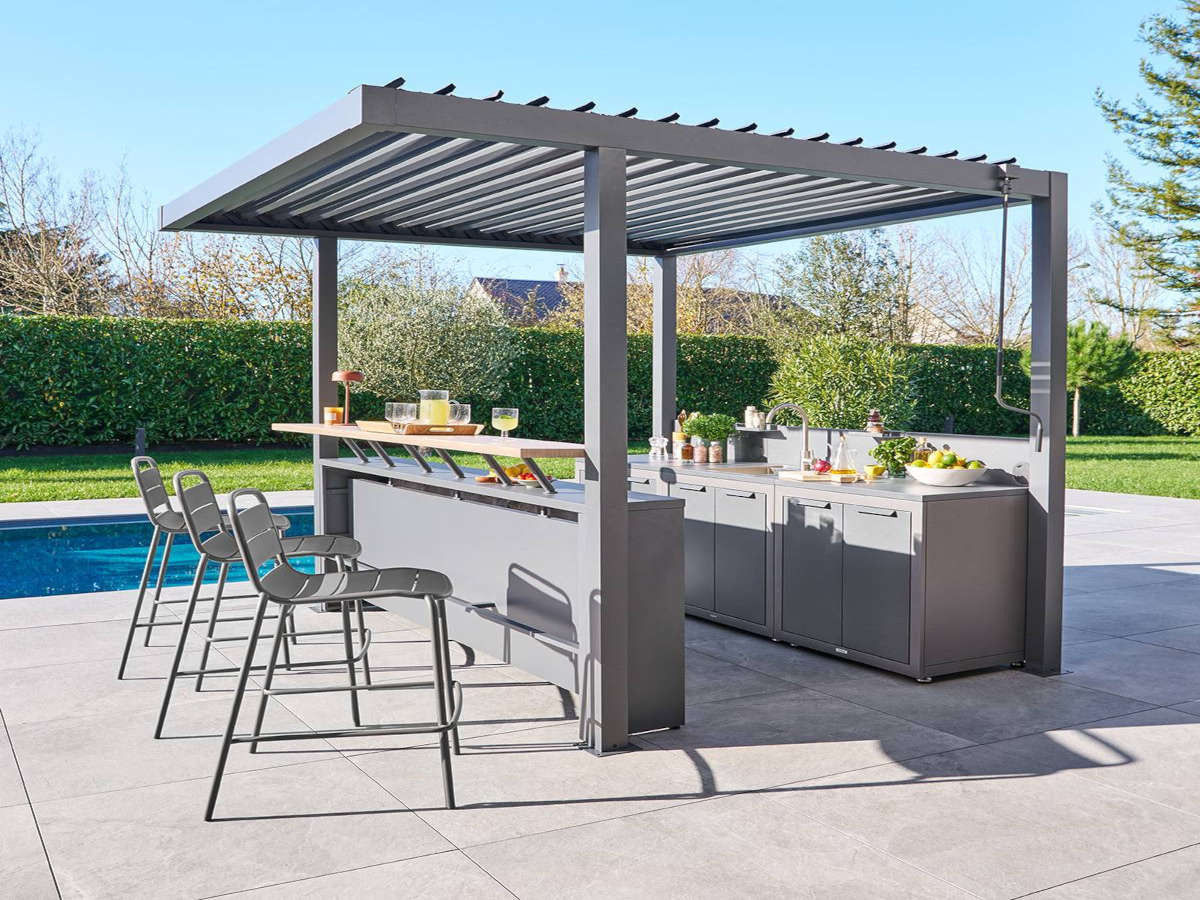 Cuisine d'extérieur Oxyana Hespéride avec pergola et évier