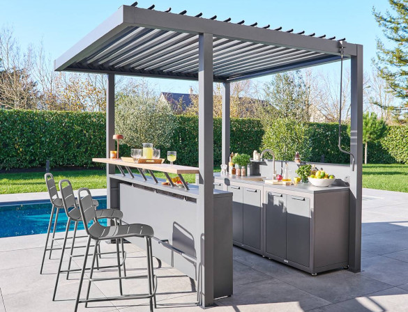 Cuisine d'extérieur Oxyana Hespéride avec pergola et évier